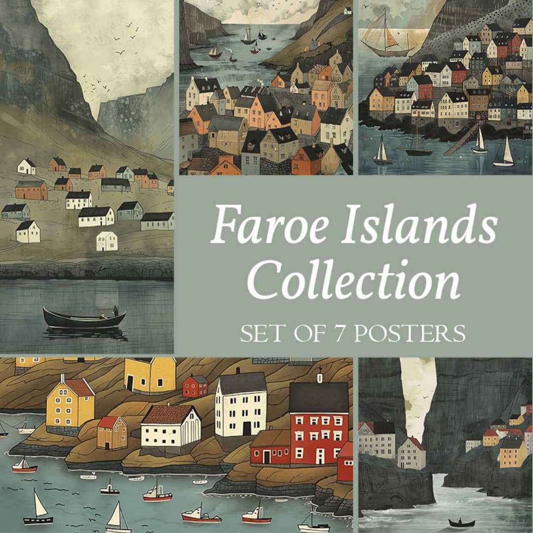 Faroe Island Village Art Poster Set, Danish Coastal Print (digital ...