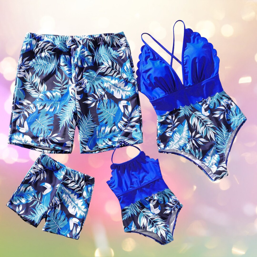 Family Swimsuit Set, Family Matching Outfits Swimsuits Palm Leaves ...