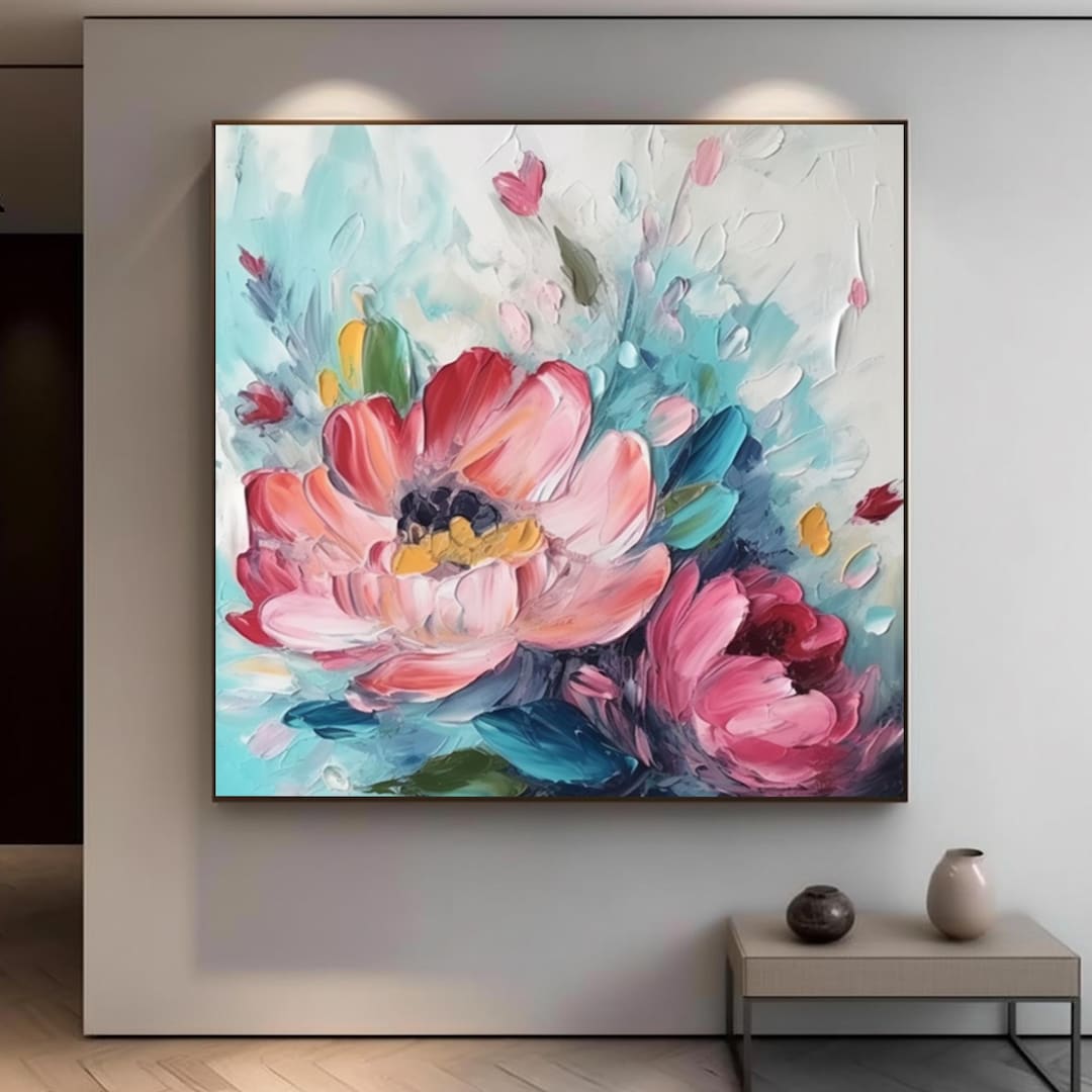Abstract Flowers Texture Painting on Canvas Large Pink Texture Wall Art ...