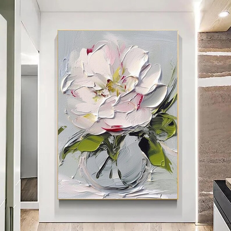 Large Abstract Flowers in Vase,100% Handmade, Pink and White Original ...