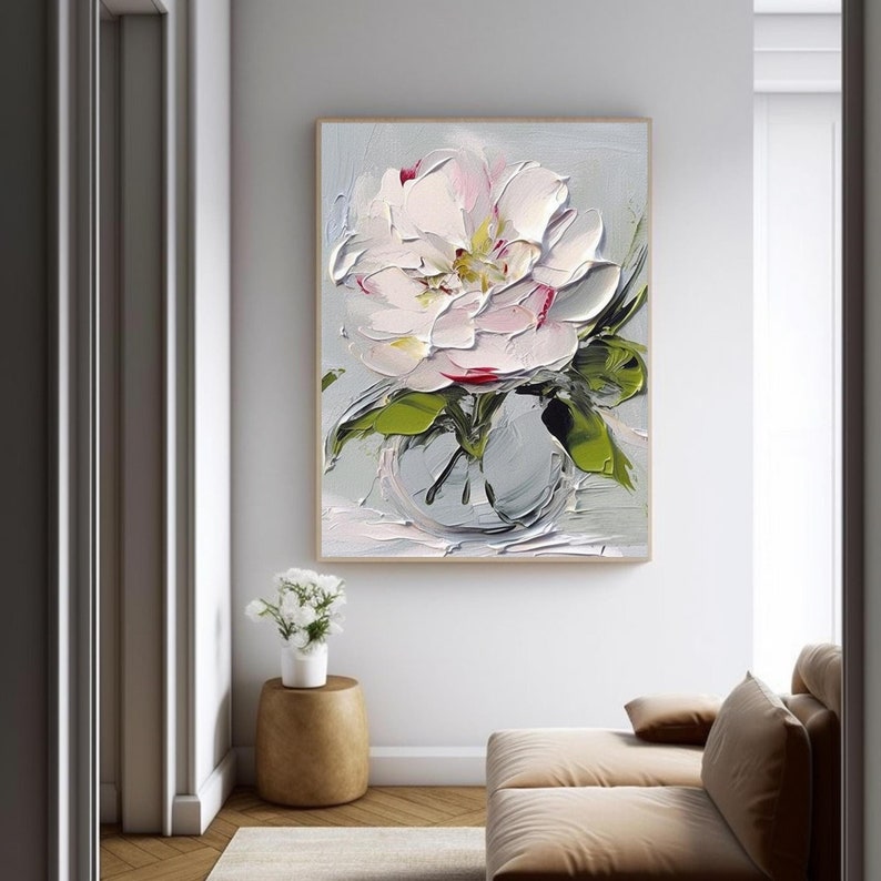 Large Abstract Flowers in Vase,100% Handmade, Pink and White Original ...