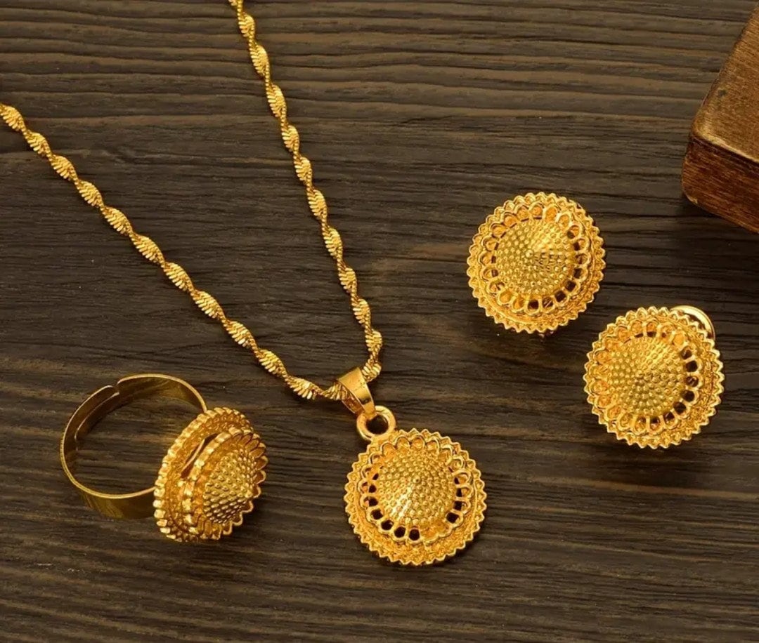 24K Gold Plated Turkey Necklace Set Earrings Necklace Ring Dubai ...