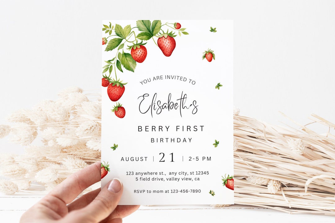 EDITABLE Berry First Birthday Invitation Strawberry Invitation ...