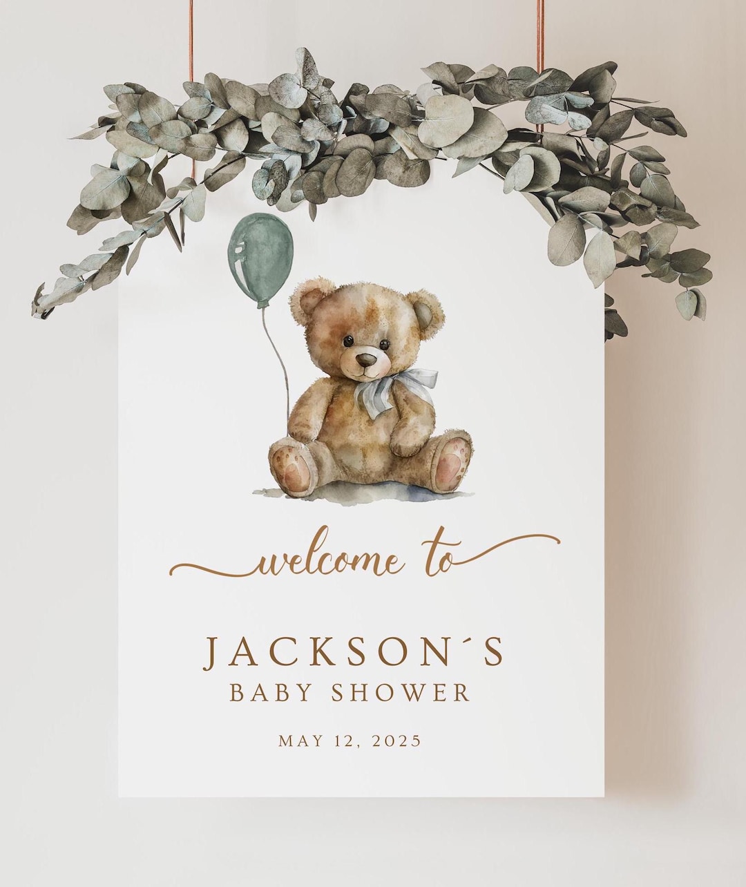 Teddy Bear Baby Shower Welcome Sign: Printable Decoration (digital ...