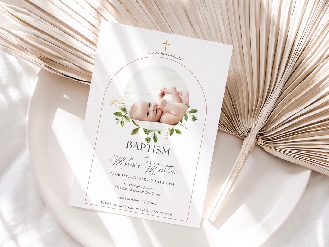Gold Baptism Invitation, Greenery Baptism Invitation, Gender Neutral ...