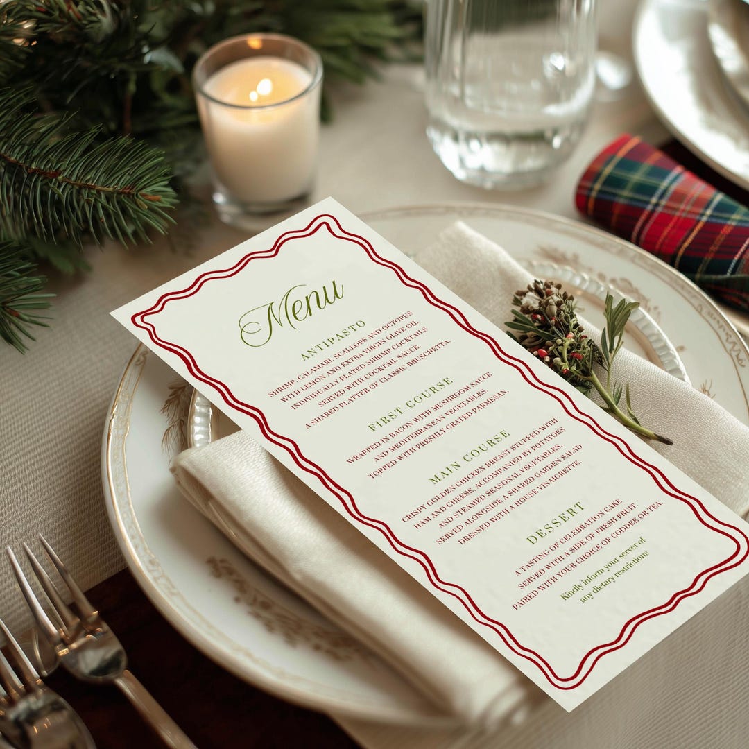 Christmas Menu, Printable, Instant Download, Holiday Christmas Party ...