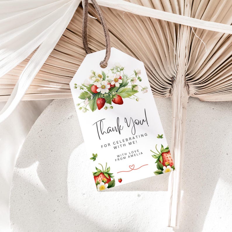 Strawberry Birthday Favor Tags Template, Berry First Birthday Gift ...