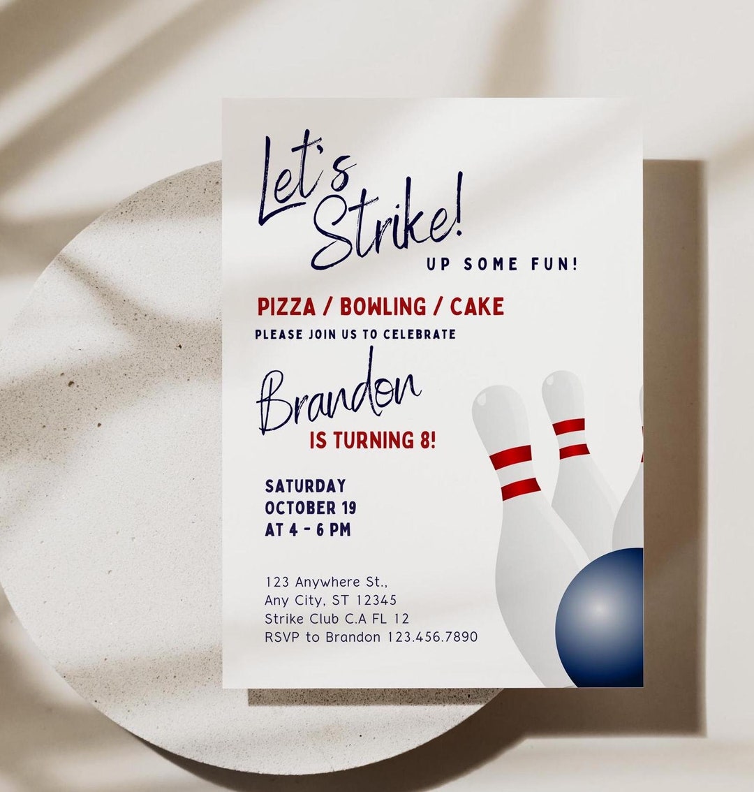 Bowling Birthday Invitation Template, Bowling Editable Invite, Let's ...