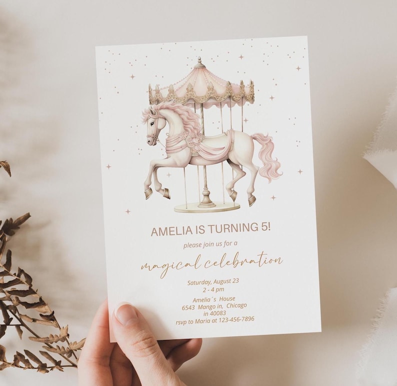 Editable Carousel Birthday Invitation: Pink Carnival Party (digital Download) - Etsy