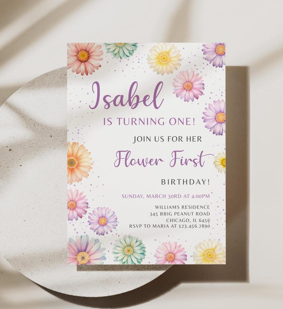Editable Daisy Birthday Invitation, Girl Flower Birthday Party Invite ...