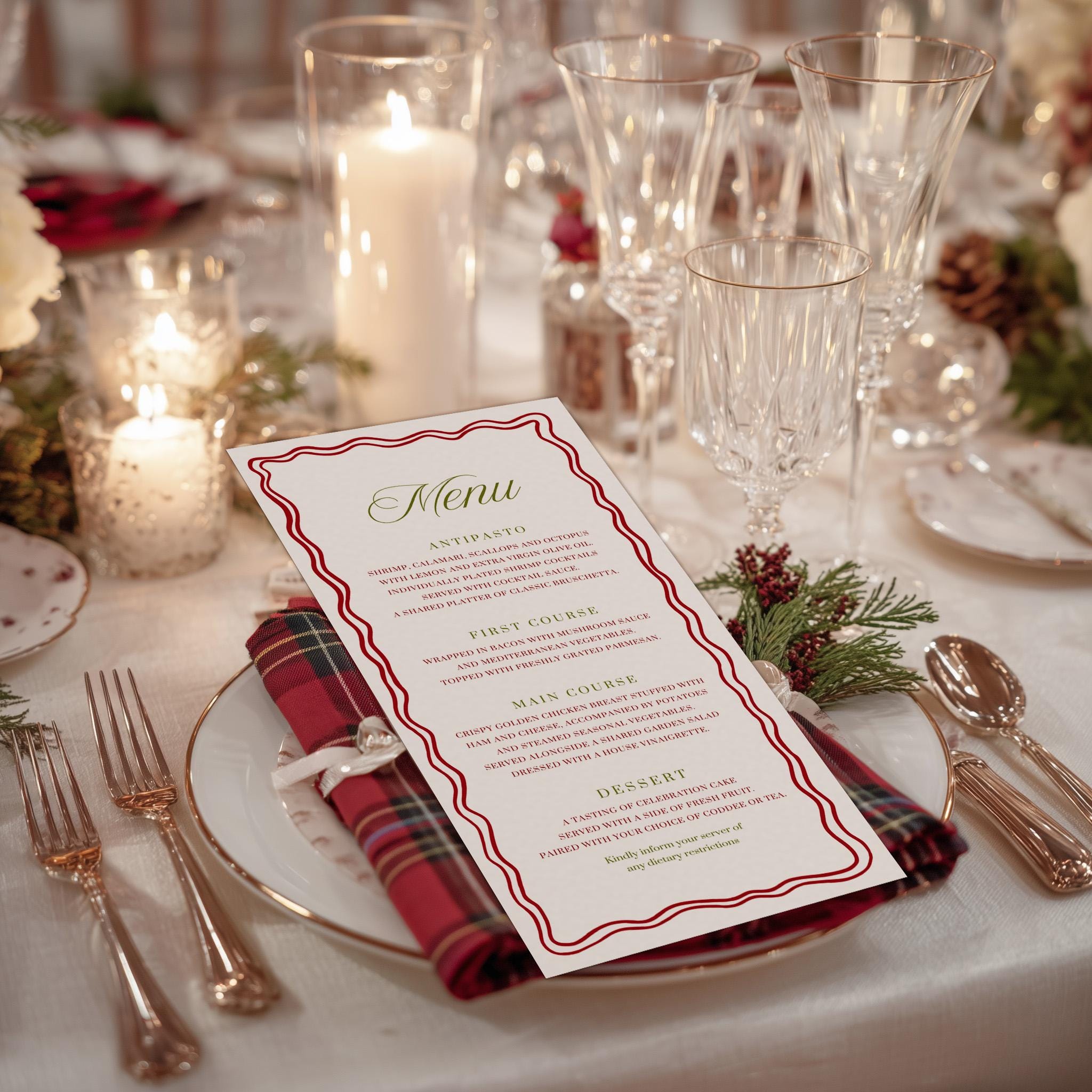 Christmas Menu, Printable, Instant Download, Holiday Christmas Party ...