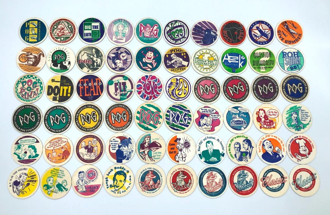 Complete Set USA World POG Federation Classic Pogs 60 Pogs & Container ...