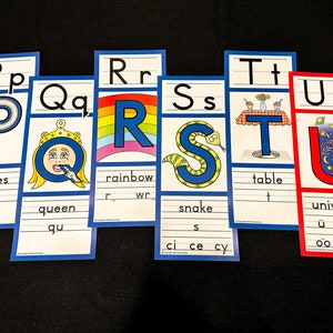 Alphabet ABC Wall Cards Letters Vowels Digraphs Word Builders Phonics ...