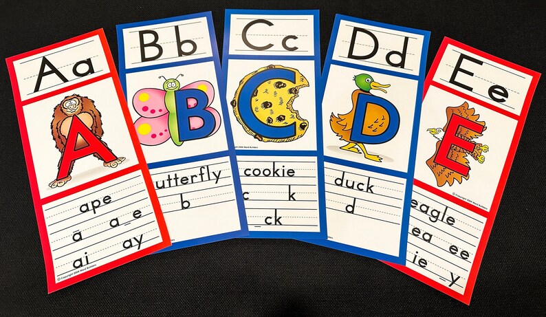 Alphabet ABC Wall Cards Letters Vowels Digraphs Word Builders Phonics ...