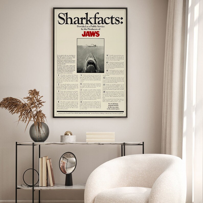 Vintage JAWS Classic Movie Poster, Quality Canvas Print, Custom Poster ...