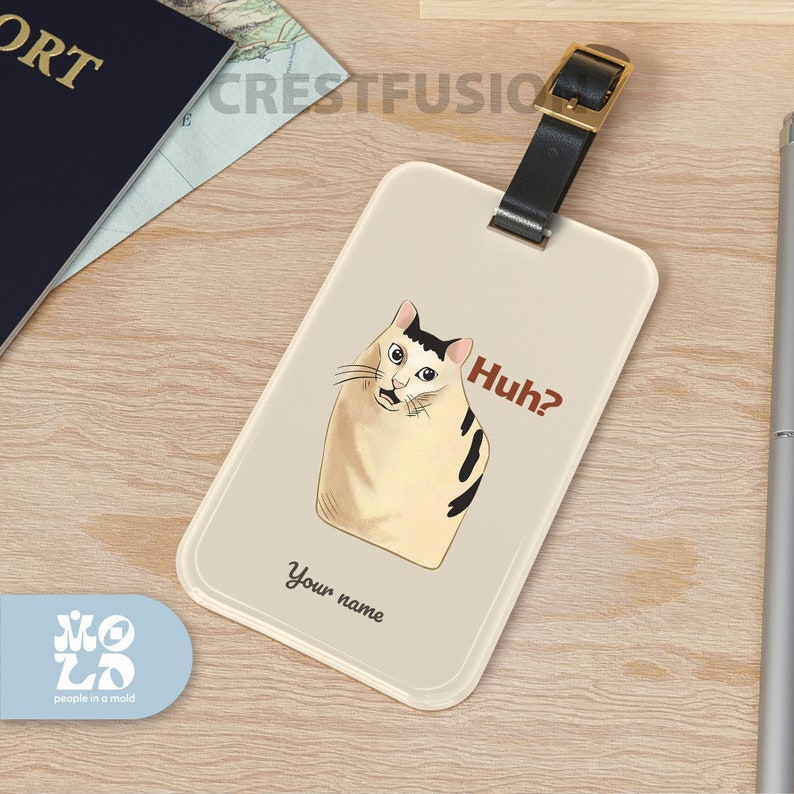 Huh Cat Meme Luggage Tag, Colorful Personalized Luggage Tag, Bright Bag ...