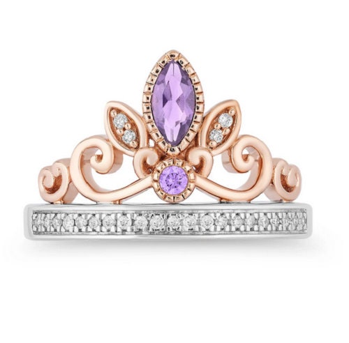 Enchanted Disney Fine Jewelry 14K Rose Gold Over Sterling Silver With 1 10 CTTW Moissanite Diamond and Rose de france Rapunzel Tiara Ring Etsy