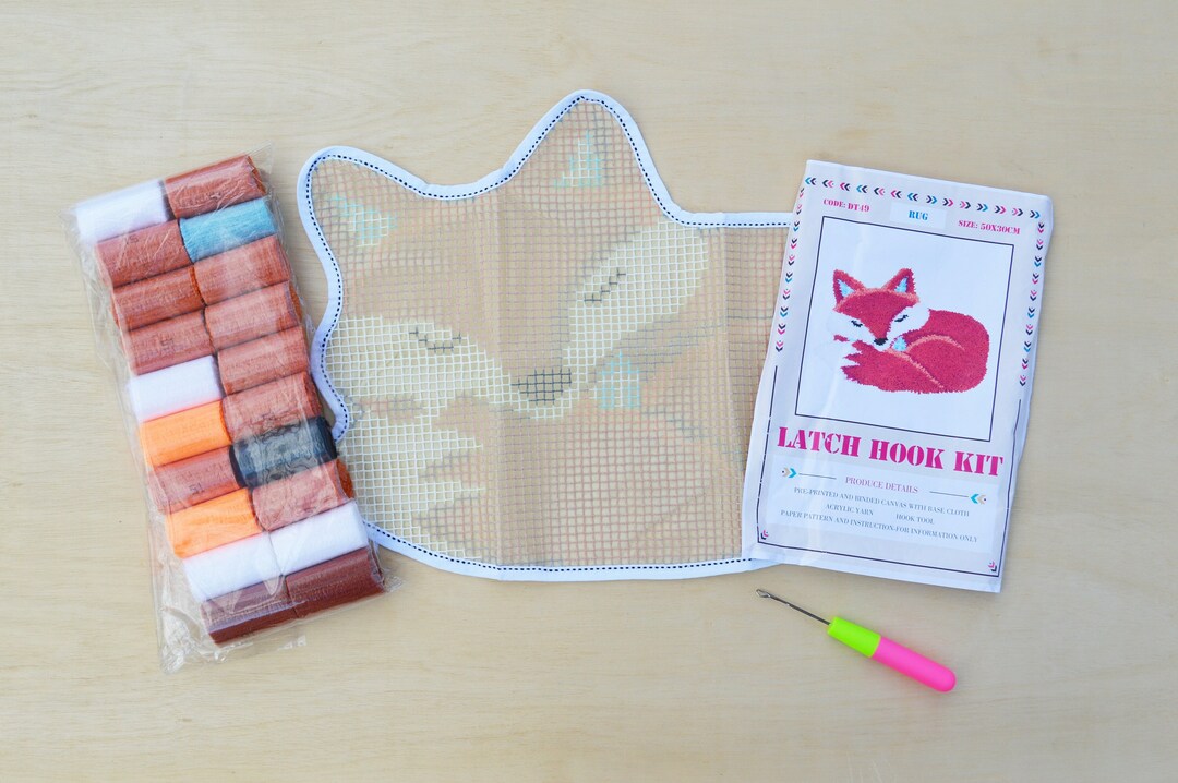 Sleeping Fox Latch Hook Rug Kit - Craft Kits - Rug Hook Kit - Etsy