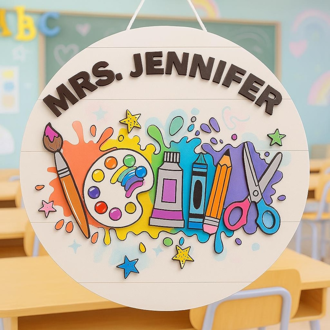 Custom Name Art Teacher Door Sign, Back to School Gift, Paint Pallet ...