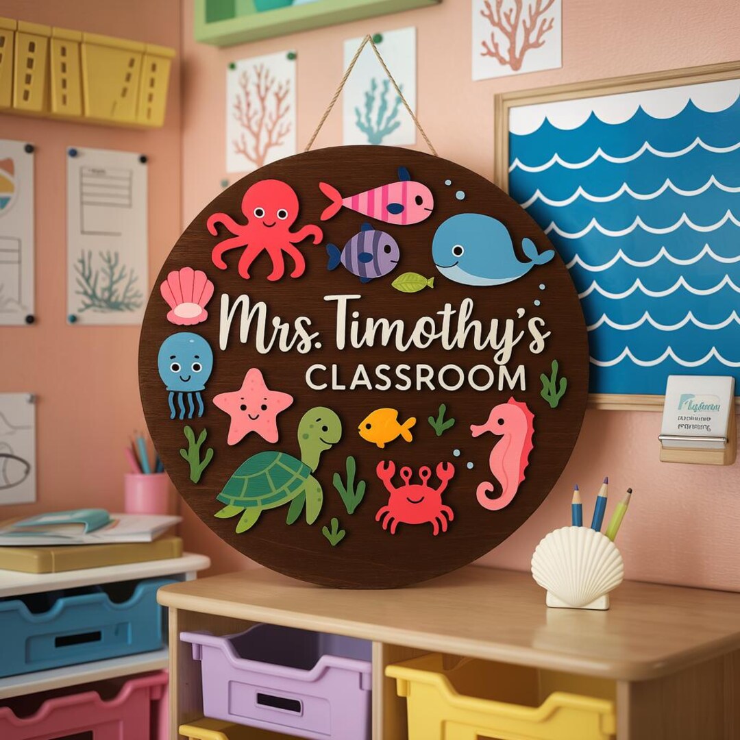 Teacher Door Sign, Teacher Gifts, Ocean Sea Themed Door Sign, Classroom ...