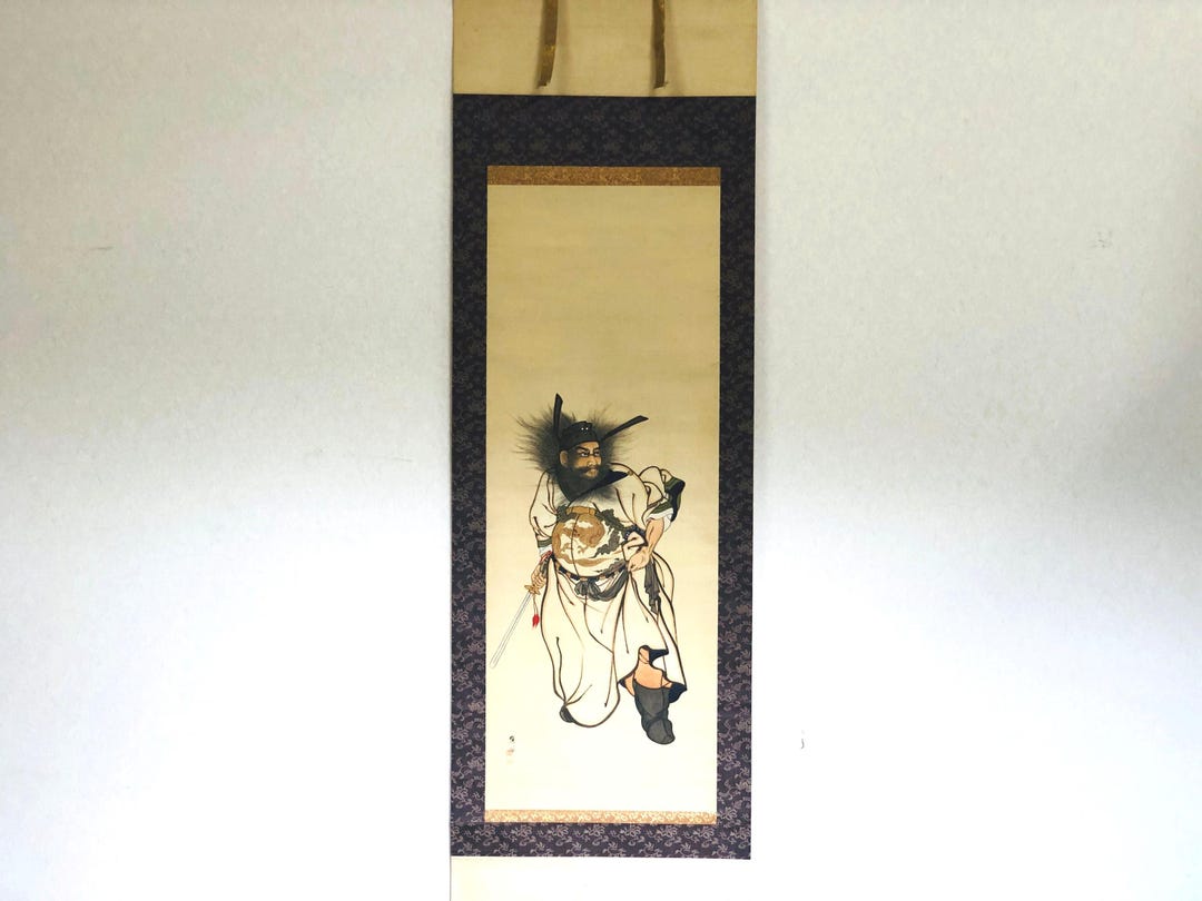 Y4780 KAKEJIKU Shoki Zhong Kui Signed Box Japan Hanging Scroll Interior ...