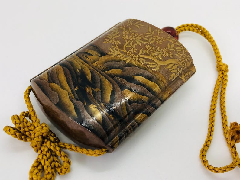 Y4853 INROU Makie Pill Box 5 Parts Japan Traditional Antique Kimono ...