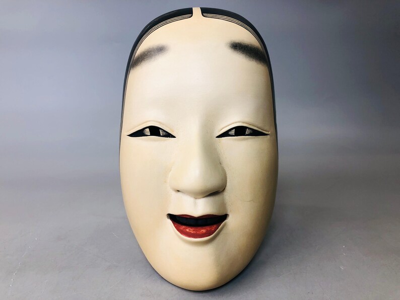 Y6223 [VIDEO] NOH Mask Wood Carving Signed Koomote Japan Antique Omen ...