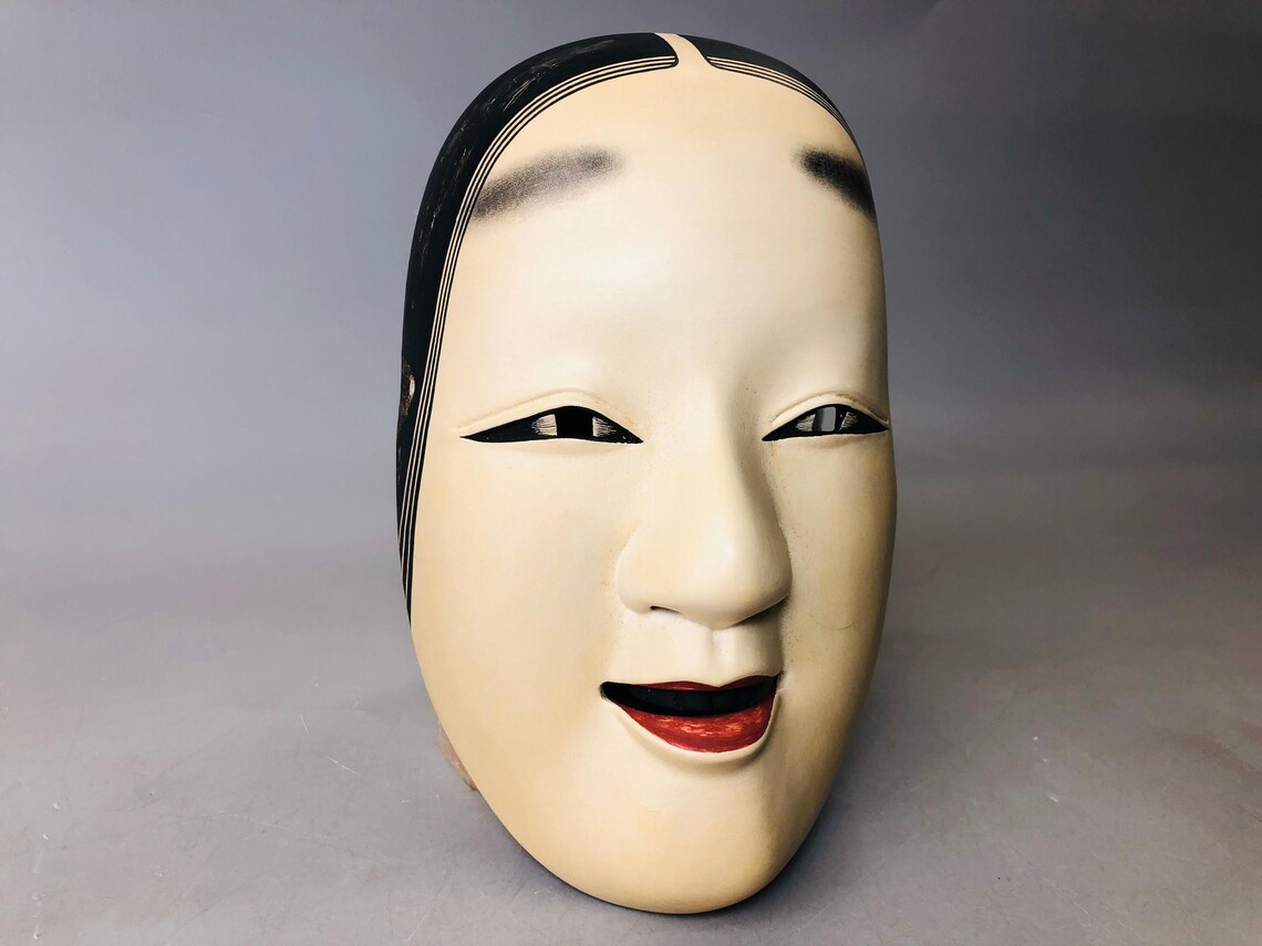 Y6223 [VIDEO] NOH Mask Wood Carving Signed Koomote Japan Antique Omen ...
