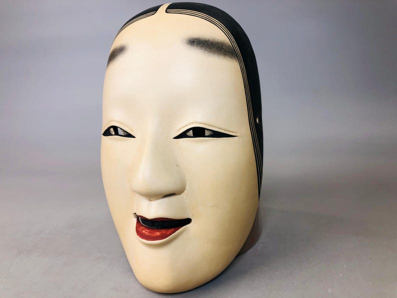 Y6223 [VIDEO] NOH Mask Wood Carving Signed Koomote Japan Antique Omen ...