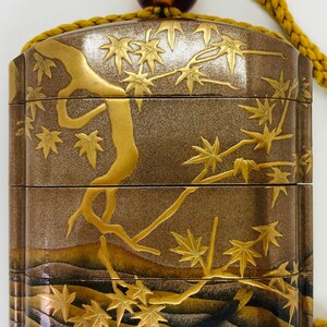 Y4853 INROU Makie Pill Box 5 Parts Japan Traditional Antique Kimono ...