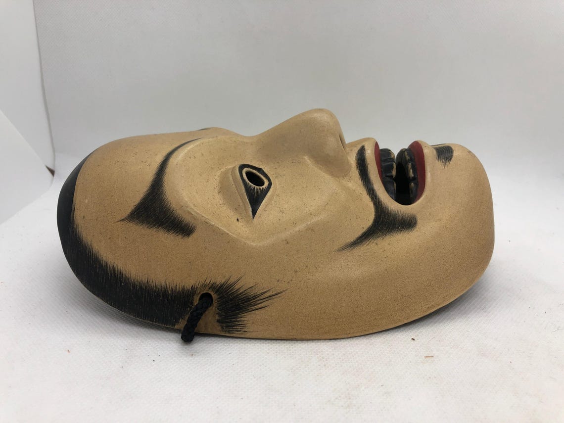 Y4663 NOH MASK Wood Carving Shintai Signed Japan Antique Omen Dance ...