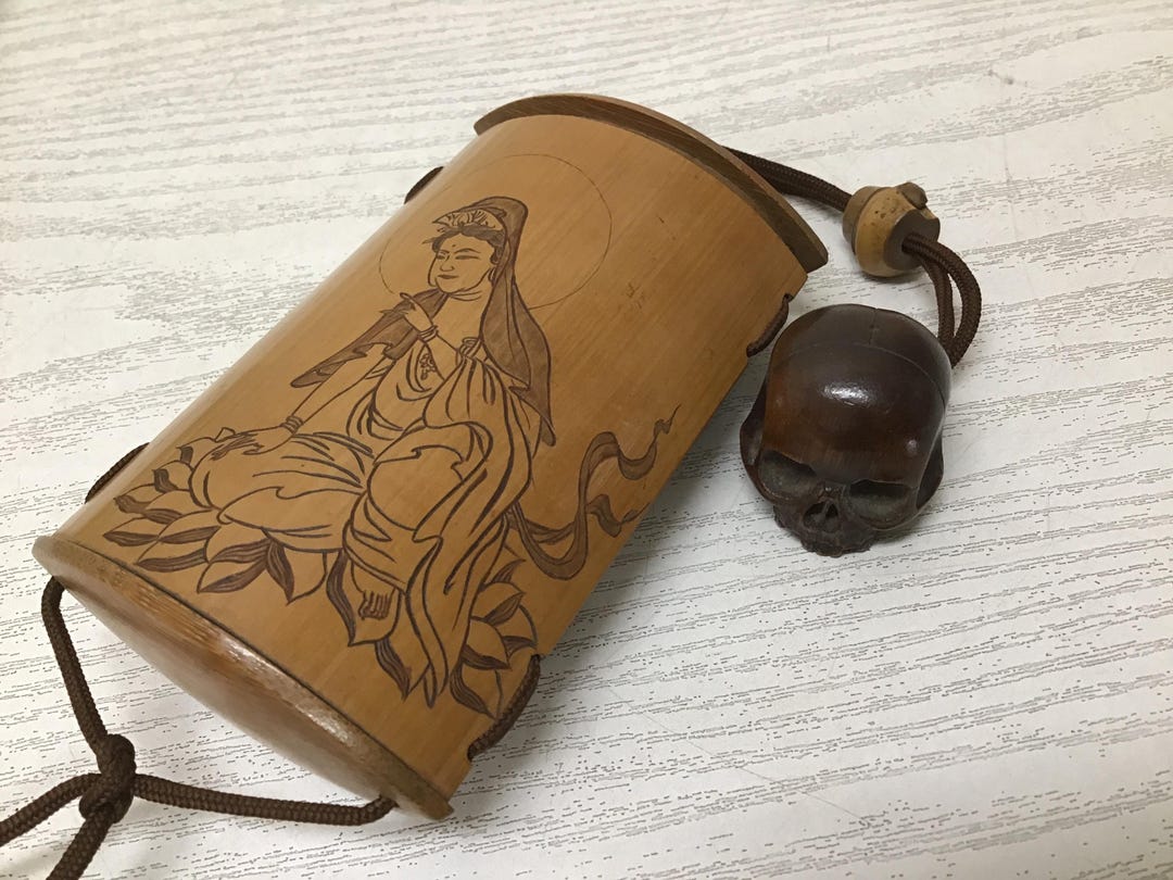 Y2744 INROU Bamboo Carving Pill Box Kazan Mizutani Japanese Antique ...