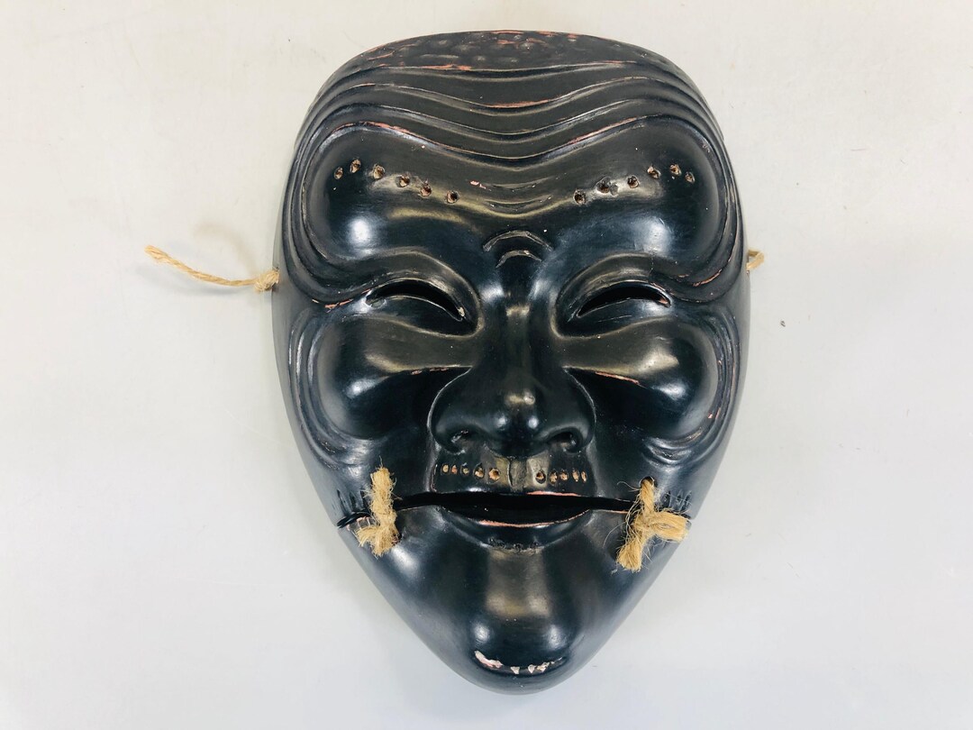 Y5495 NOH MASK Wood Carving Old Man Work in Progress Japan Antique Omen ...