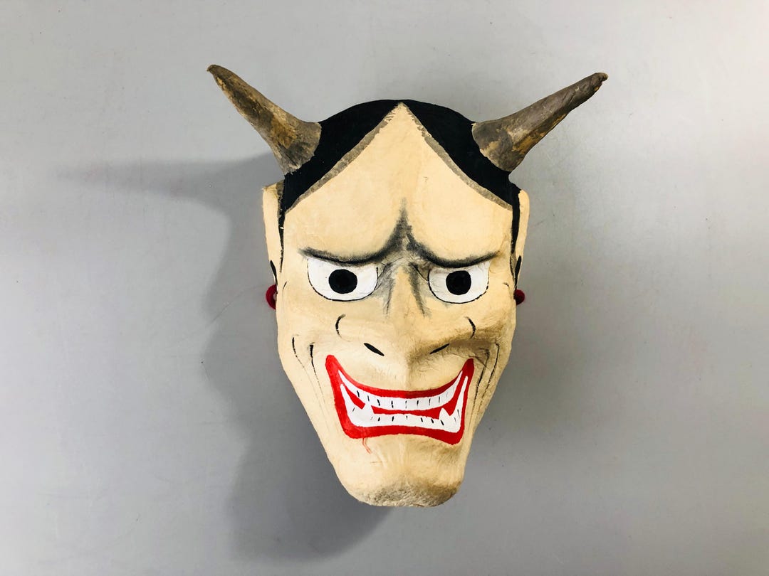 Y6933 [VIDEO] NOH Mask Papier Mache Hannya Ogre Demon Japan Antique ...