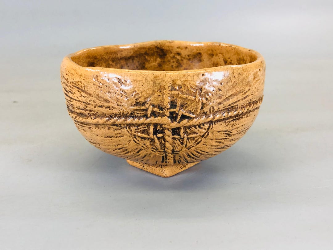 Y5680 CHAWAN Seto-ware Bale Shape Signed Japan Antique Tea Ceremony ...