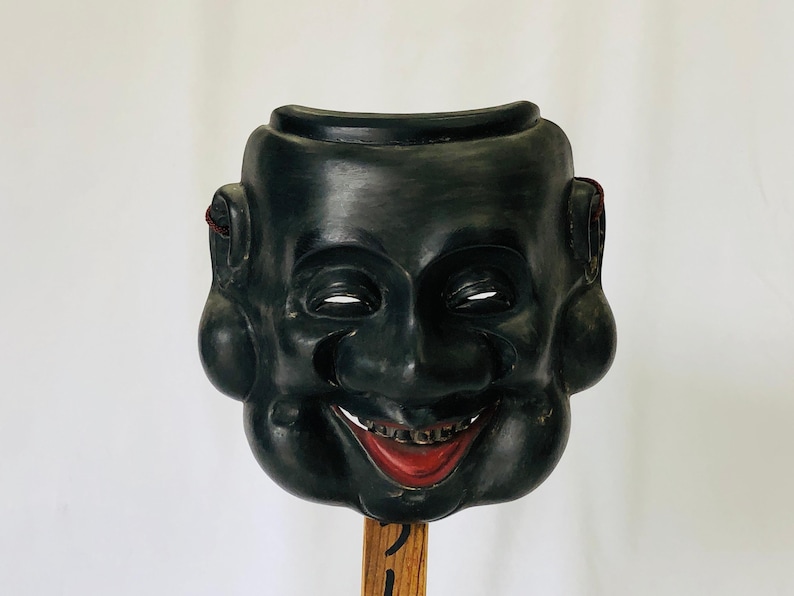 Y4911 NOH MASK Wood Carving Daikoku Japan Antique Omen Dance Drama ...