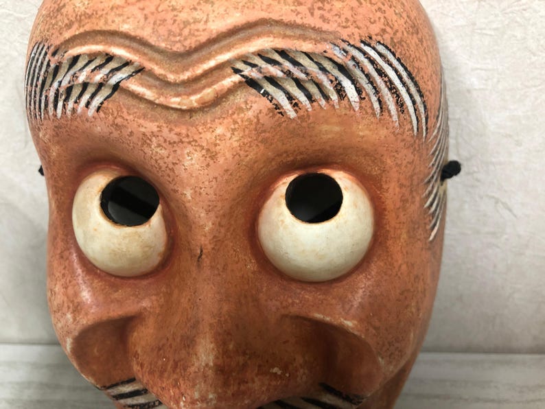Y3802 NOH MASK Wood Carving White Beard Signed Japan Antique Vintage ...