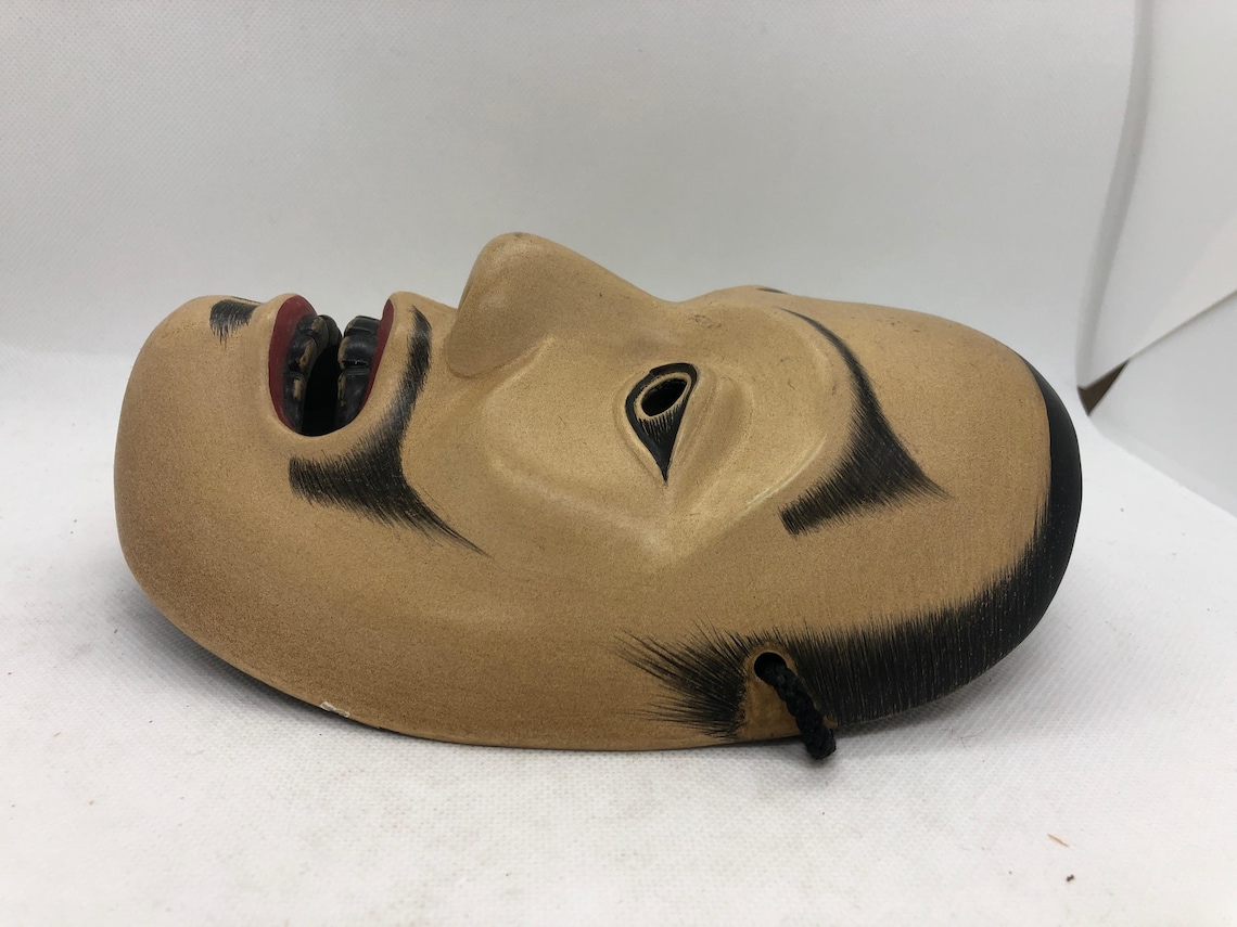 Y4663 NOH MASK Wood Carving Shintai Signed Japan Antique Omen Dance ...