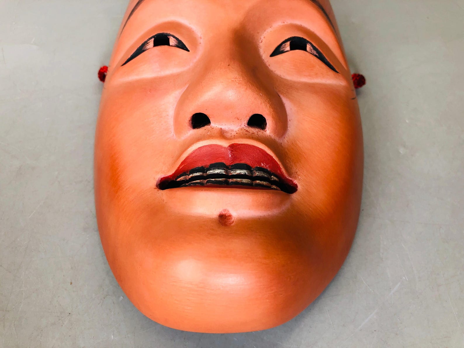 Y6221 [VIDEO] NOH Mask Wood Carving Signed Shoujou Japan Antique Omen ...