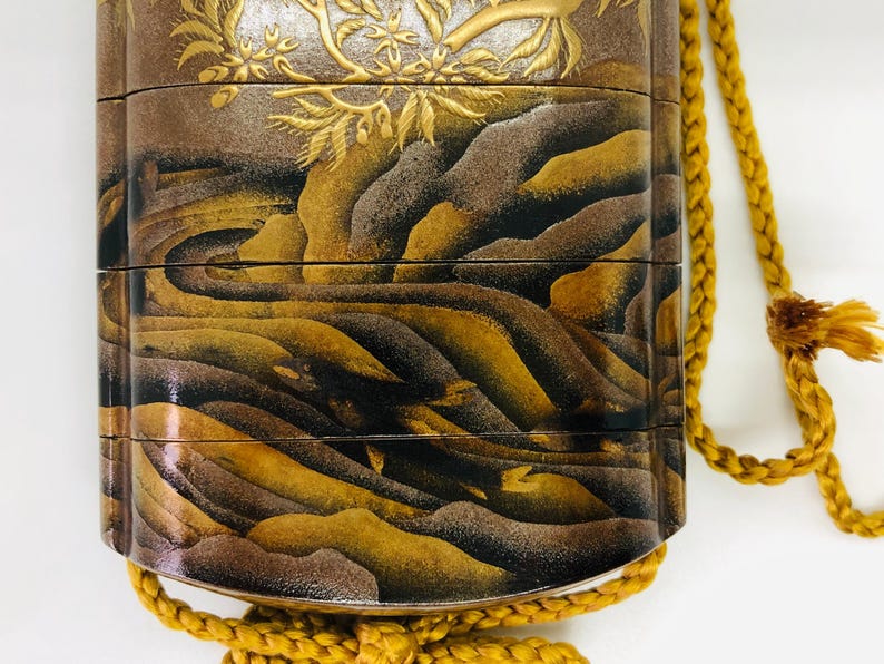 Y4853 INROU Makie Pill Box 5 Parts Japan Traditional Antique Kimono ...
