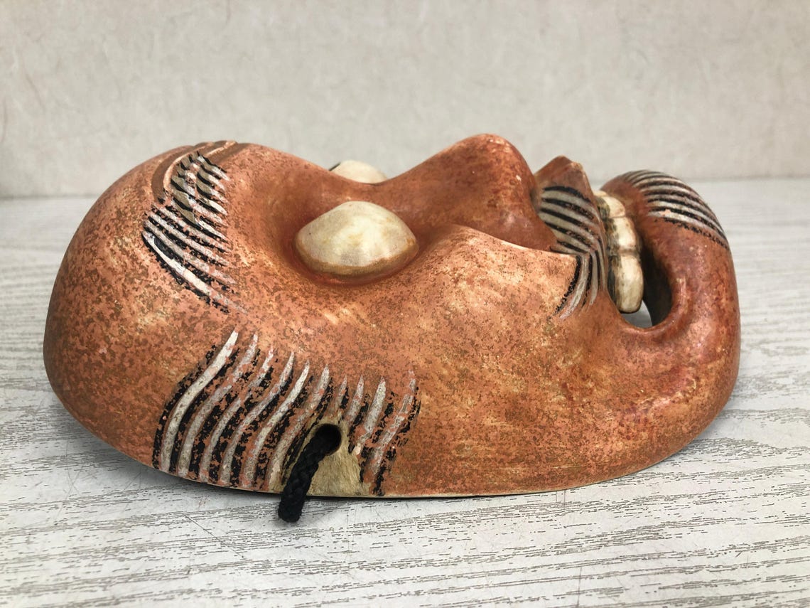 Y3802 NOH MASK Wood Carving White Beard Signed Japan Antique Vintage ...