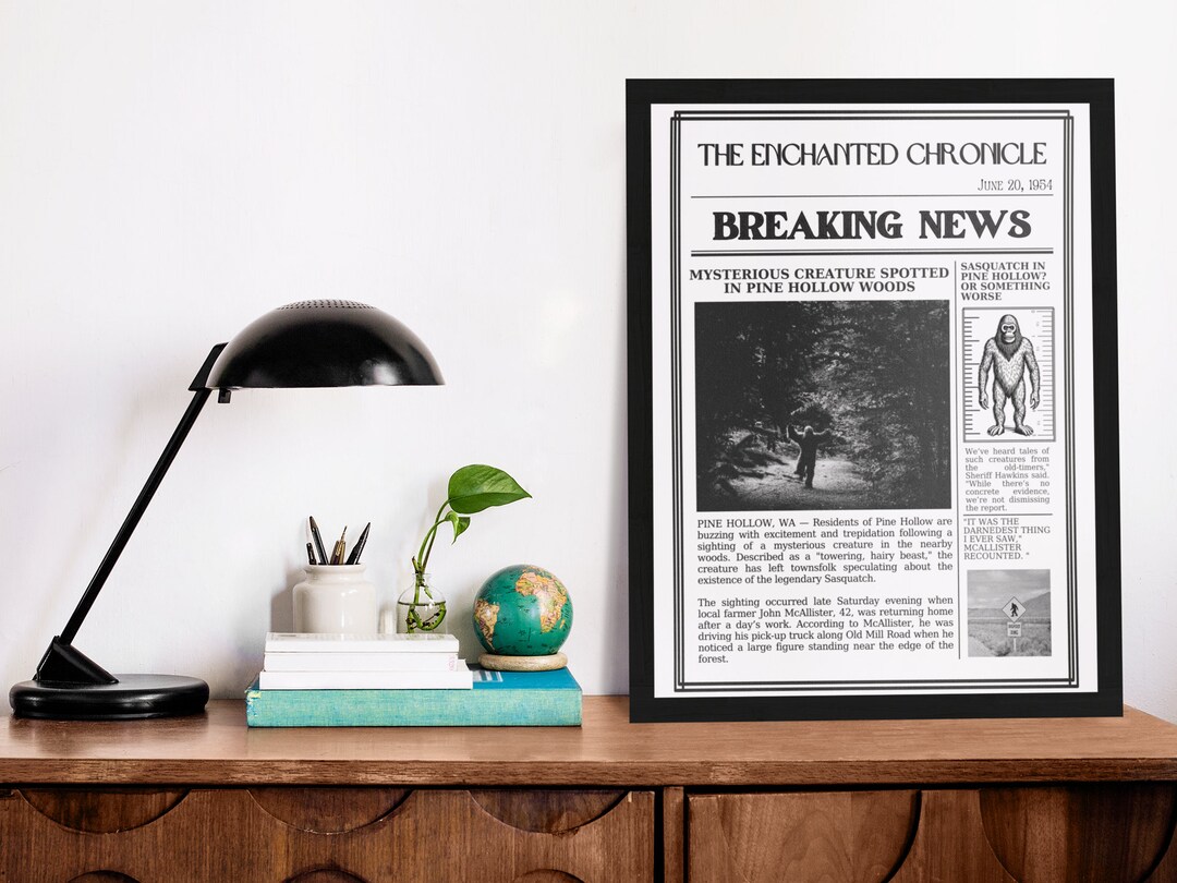 Cryptid Sasquatch Poster, Vintage Newspaper Print, Cryptozoology Art ...