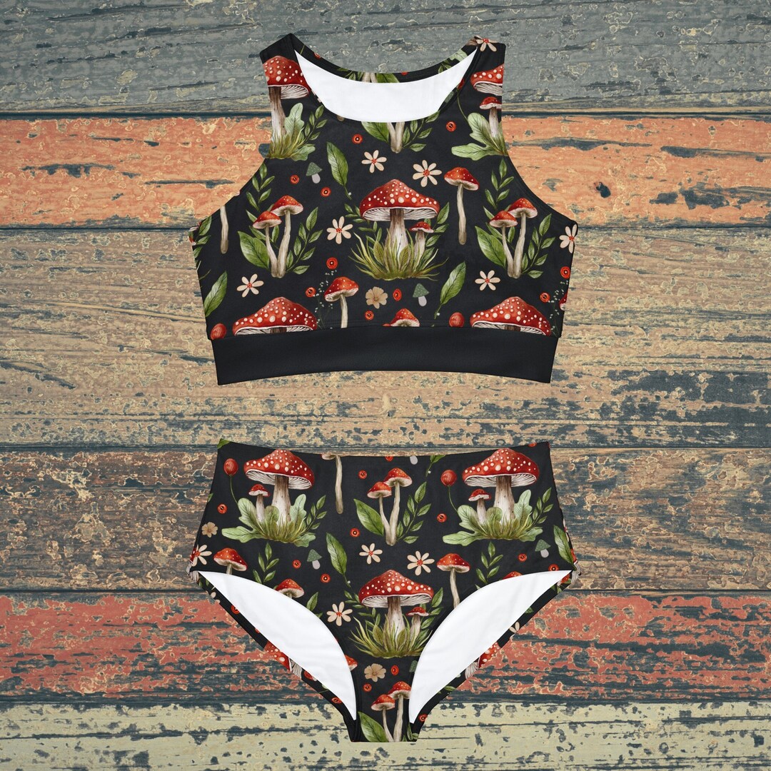 Mushroom Print Bikini Set - Cottagecore Swimwear - Mushroom Print ...