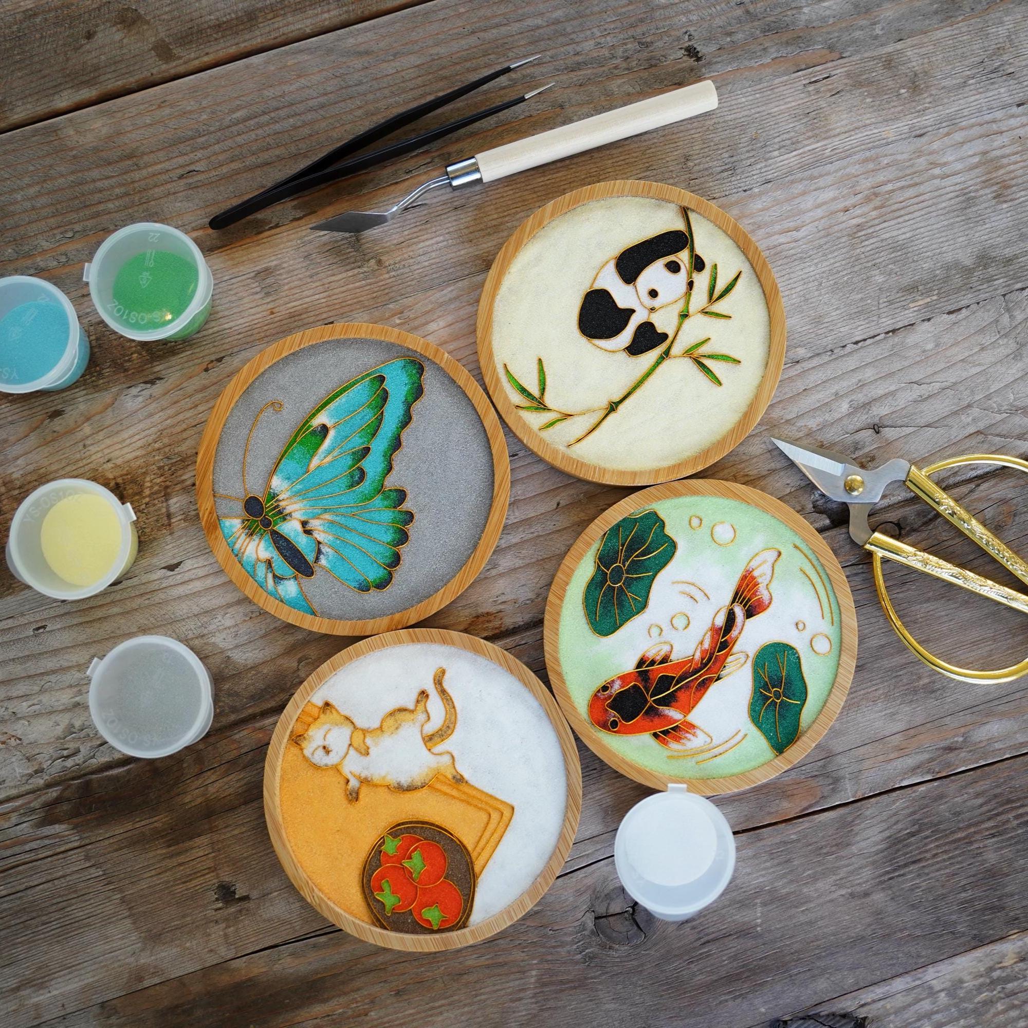 DIY Beginner Cloisonne Coaster Kit (1 Pc), Lucky Animals - Panda, Koi ...