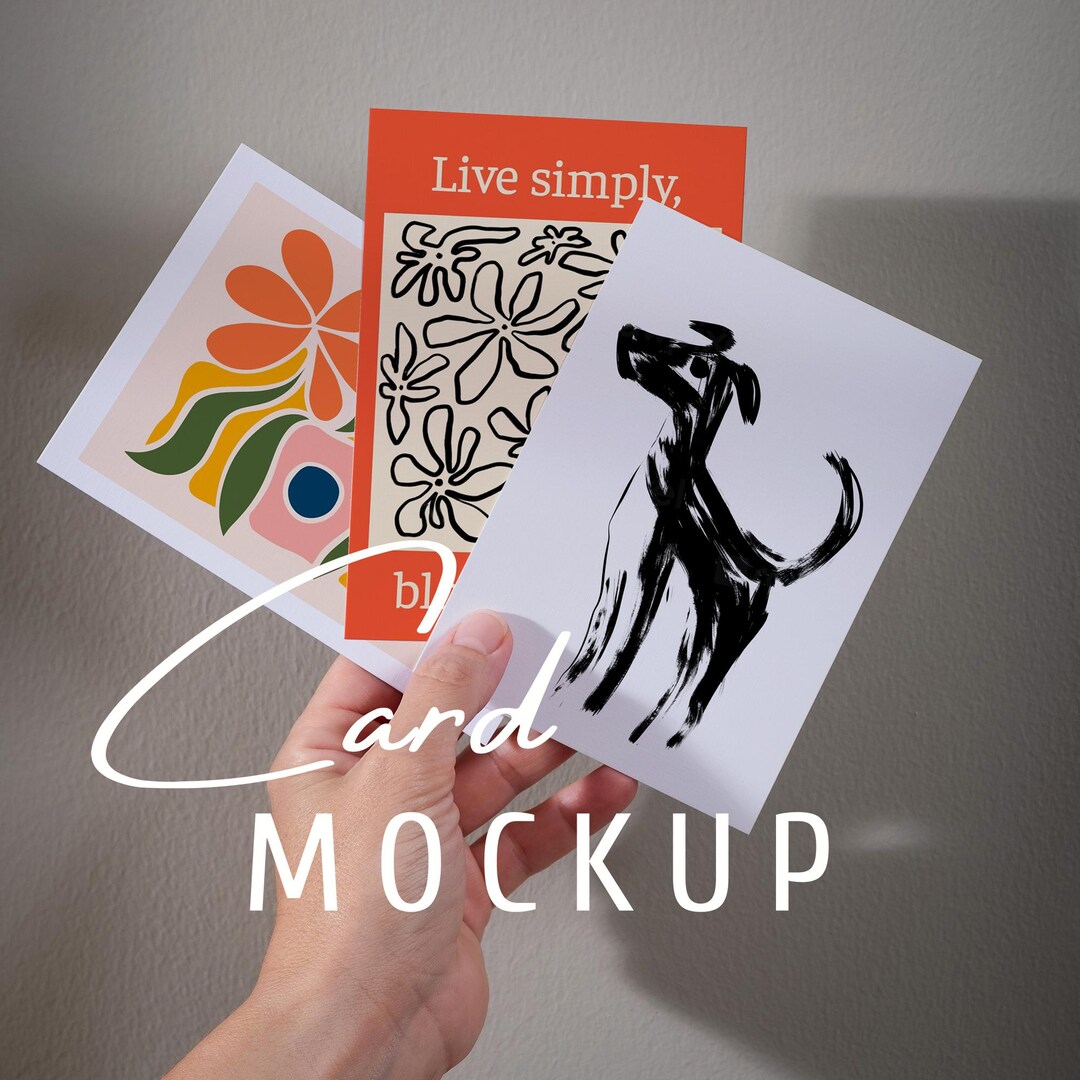 3 Three Postcard Mockup A6 Paper With Person, Hand Illustration ...