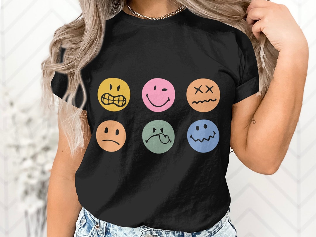 Colorful Smiley Face Emoticons T-shirt, Unisex Graphic Tee, Happy Sad ...