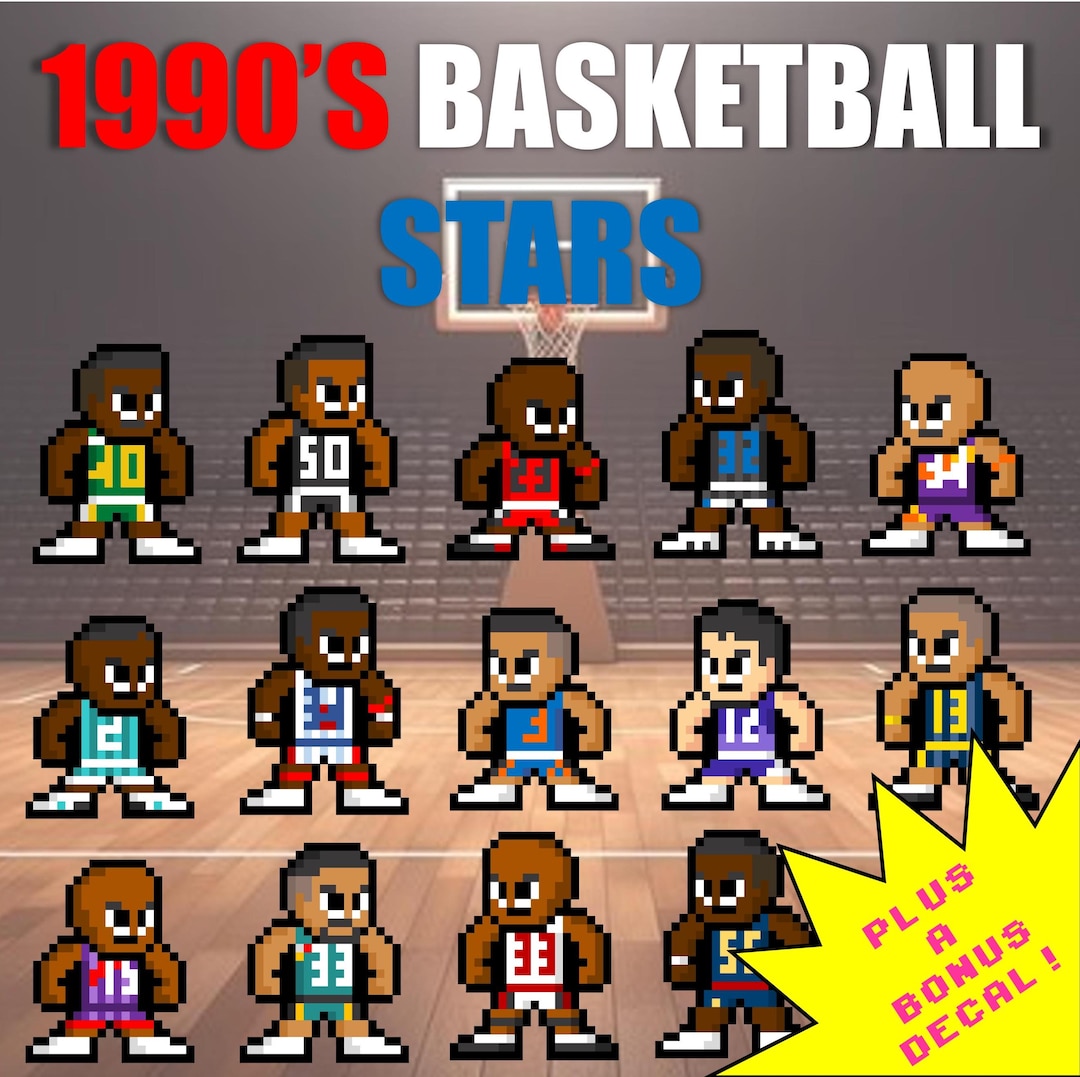 Pixel Art Stickers - 90s Basketball Stars Collection Vinyl Sticker Set ...