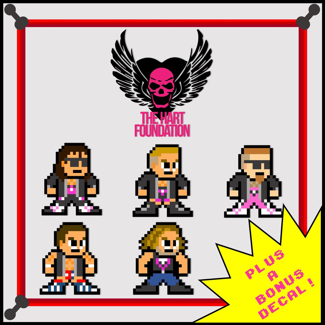 8-bit Pixel Art WWF Hart Foundation Collection Vinyl Sticker Set of 5 ...