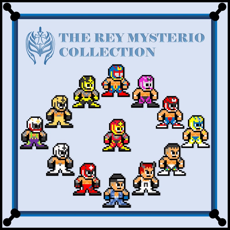 8-bit Pixel Art WWE Rey Mysterio Collection Vinyl Sticker Set of 13 ...