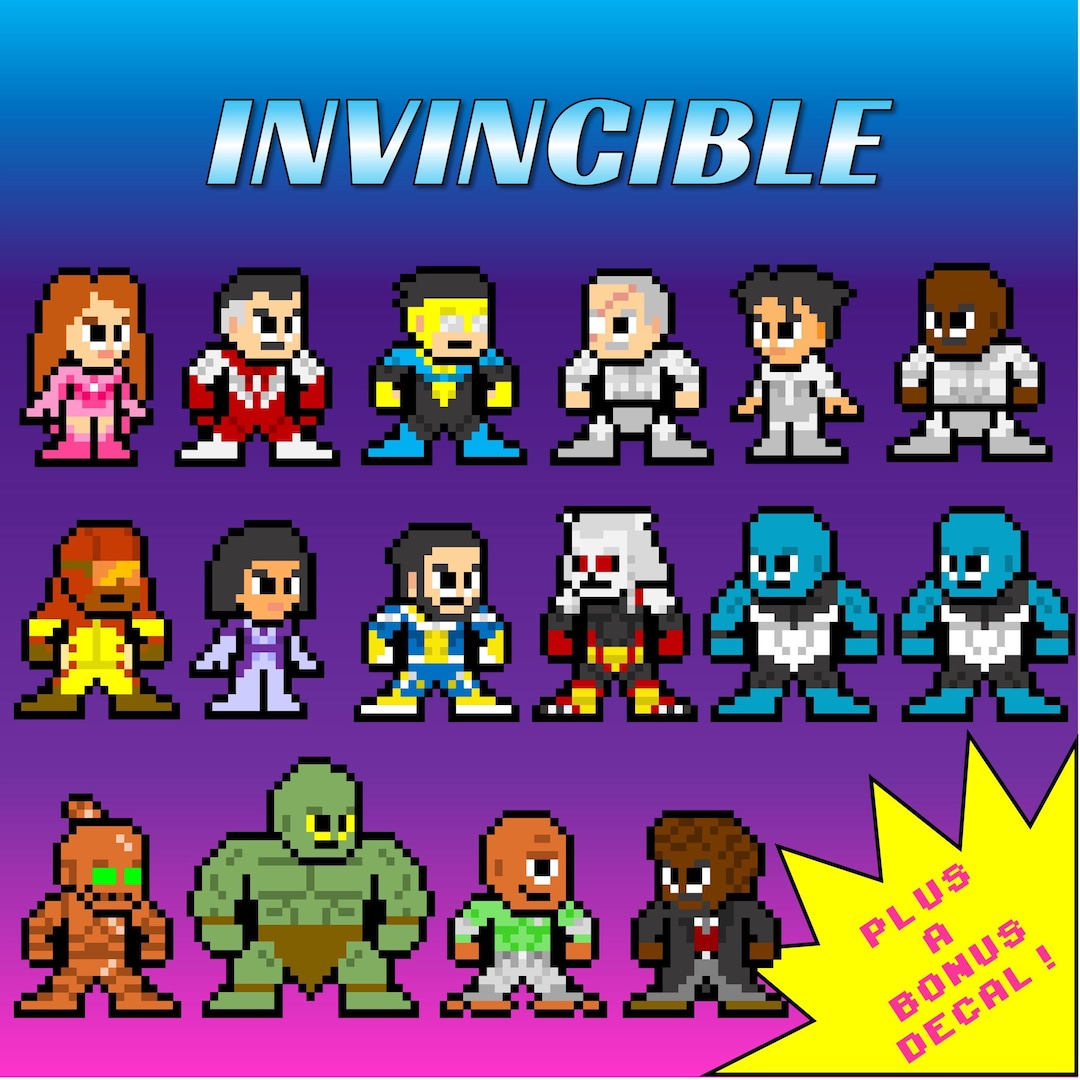 8-bit Retro Cartoon Stickers: Invincible Set of 16 - Etsy